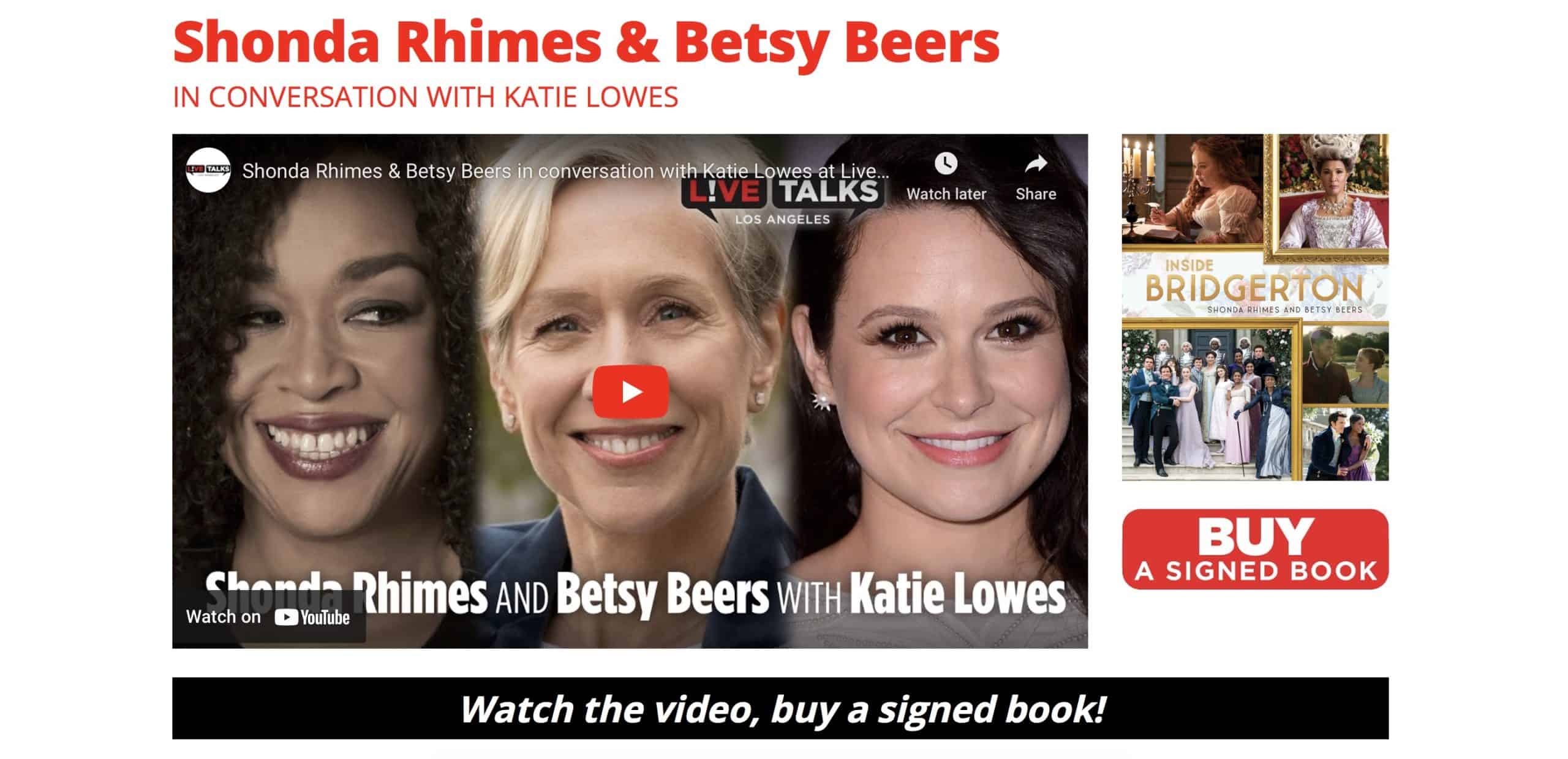 Shonda Rhimes & Betsy Beers: watch the video, buy a signed book | Live ...